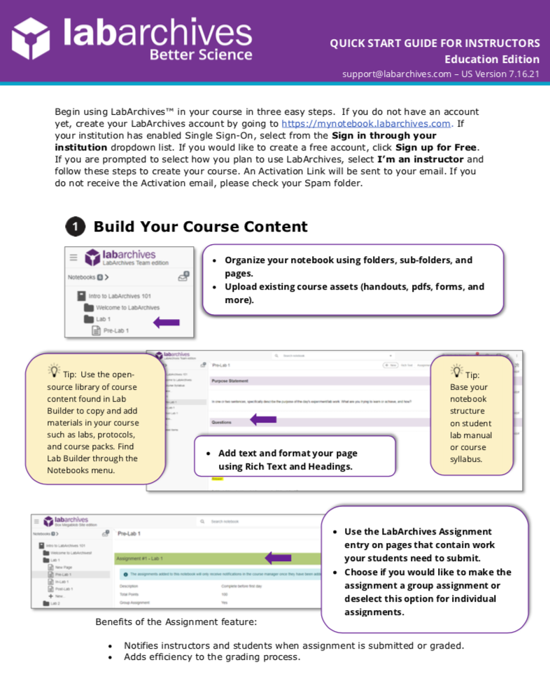 Quick Start Guide for Instructors using Education Edition – LabArchives
