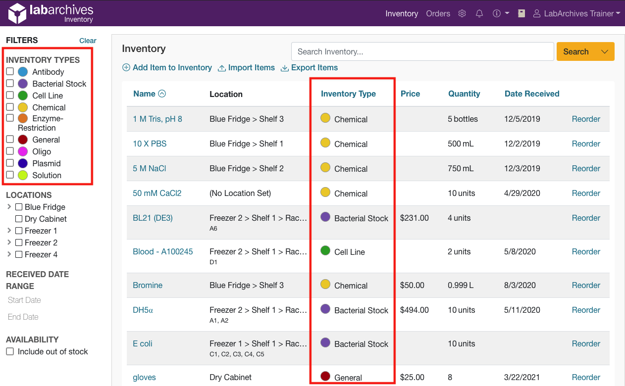 Inventory Types – LabArchives