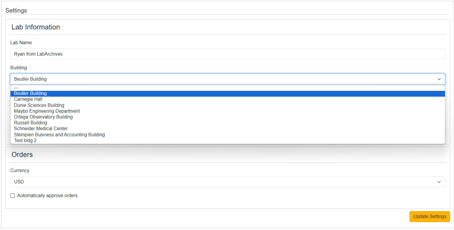 Settings – LabArchives