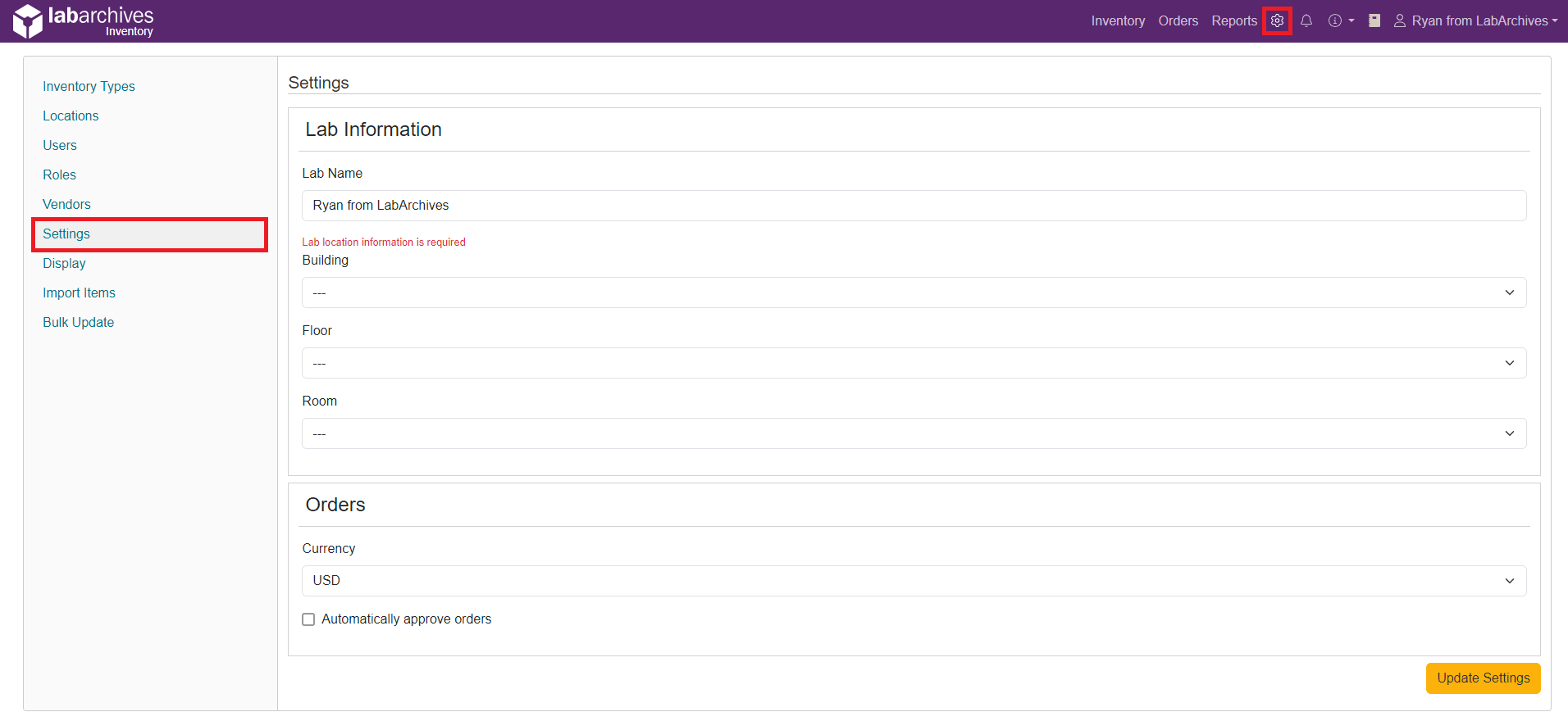 Settings – LabArchives