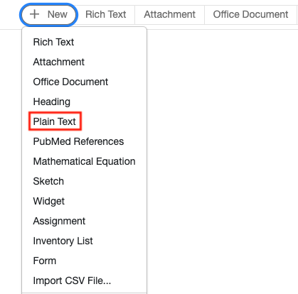Plain Text – LabArchives