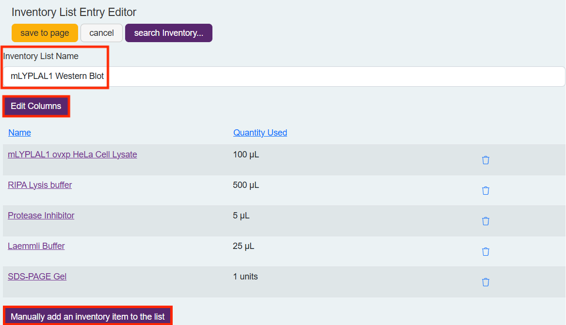Inventory List – LabArchives